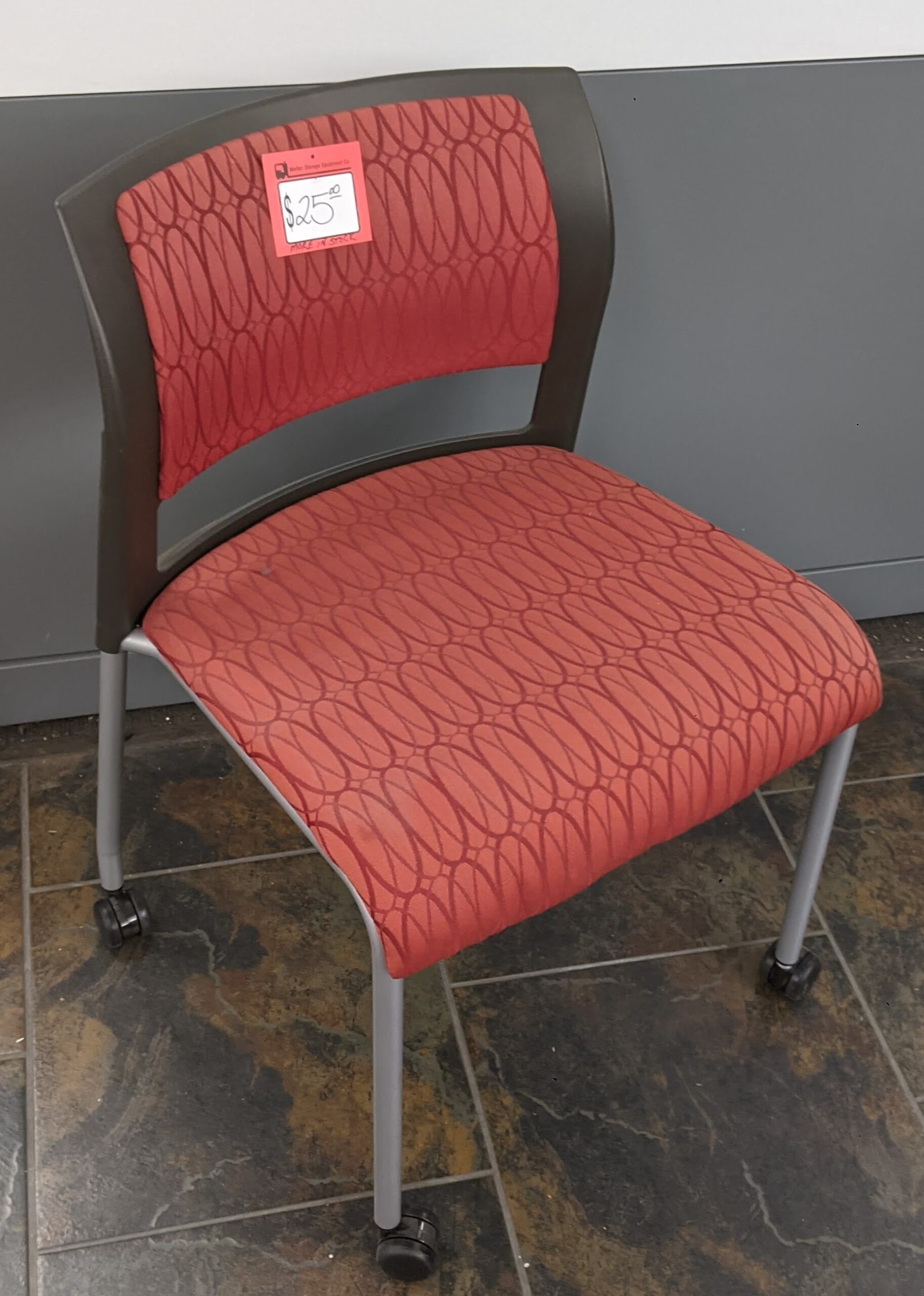 Red Pattern Fabric Mobile Stack Chairs - Used - Welter Storage