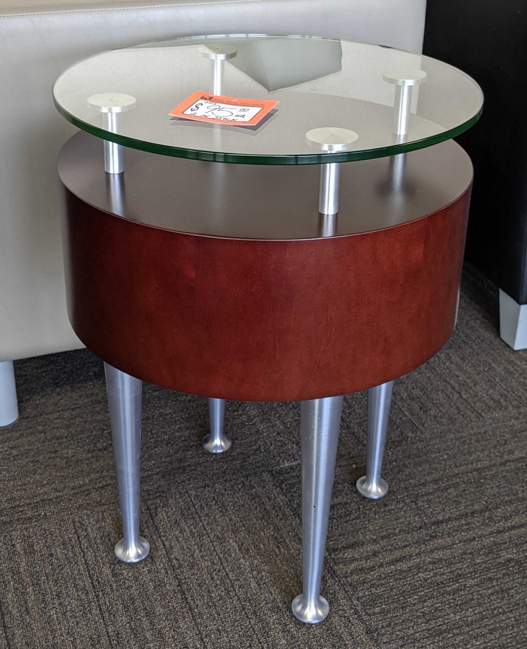 O.F.S. Mahogany/Silver/Glass 18" Round End Table - Used - Welter Storage